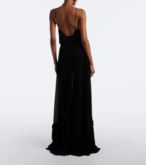 Saint Laurent Ruffled Silk Maxi Skirt - Black