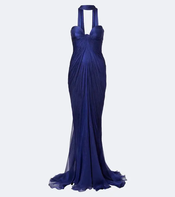 MARIA LUCIA HOHAN Salima Silk Bustier Gown - Blue