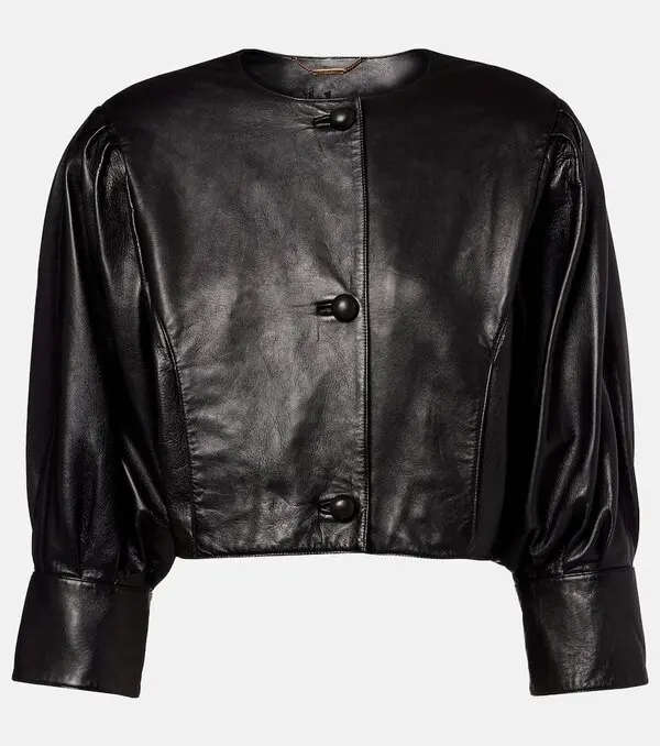 Chloé Cropped Leather Jacket - Black