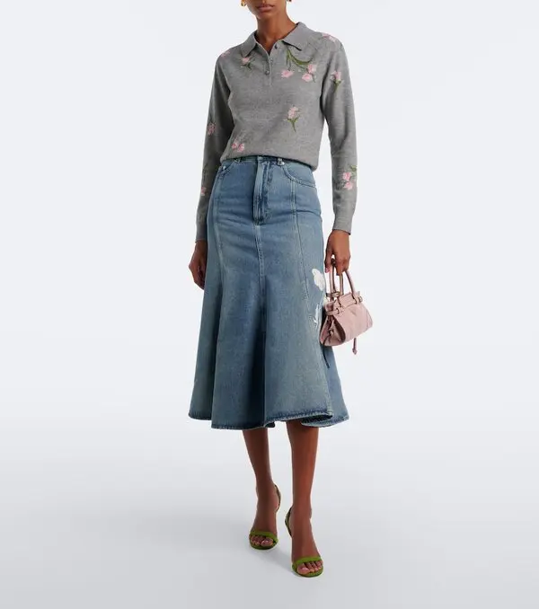 Erdem Floral Intarsia Wool Polo Sweater