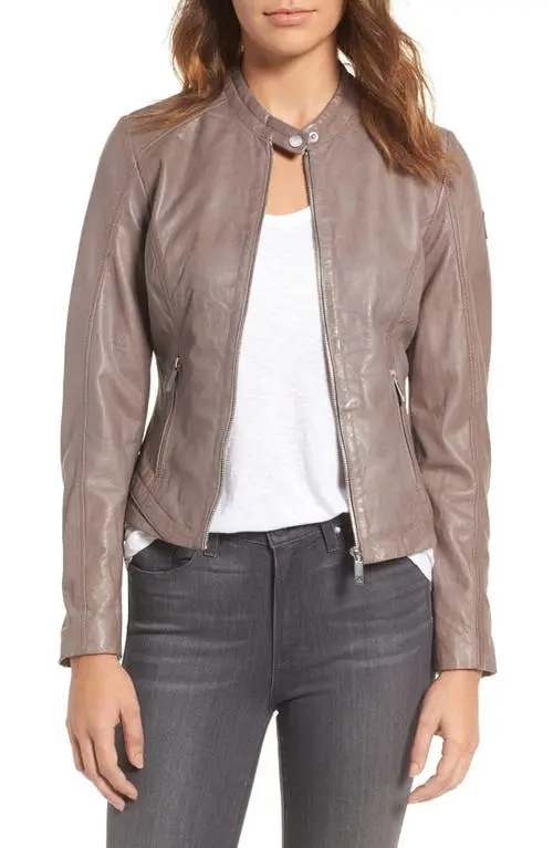 Mauritius Leather Lambskin Leather Moto Jacket - Grey