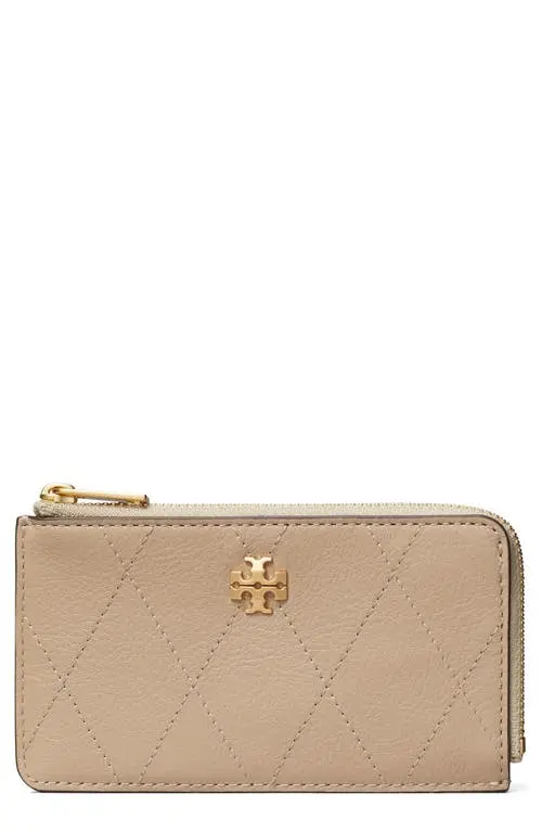 Tory Burch Charlie Quilted Leather Zip Card Case - Soft Cement