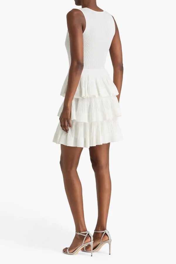 Zimmermann Ruffled Metallic Ribbedknit Mini Dress