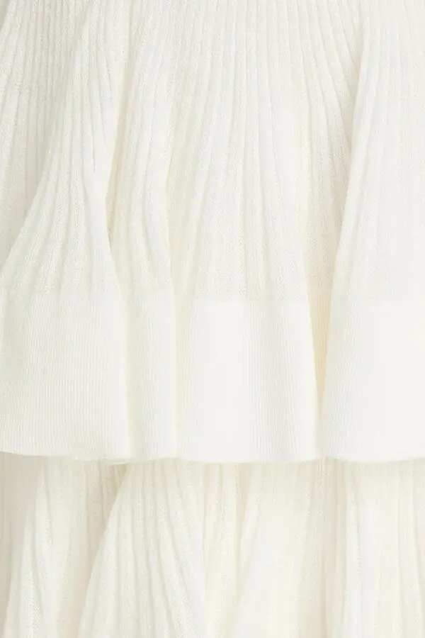 Zimmermann Ruffled Metallic Ribbedknit Mini Dress