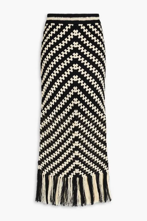 Zimmermann Fringed Crocheted Cotton Maxi Skirt - Black