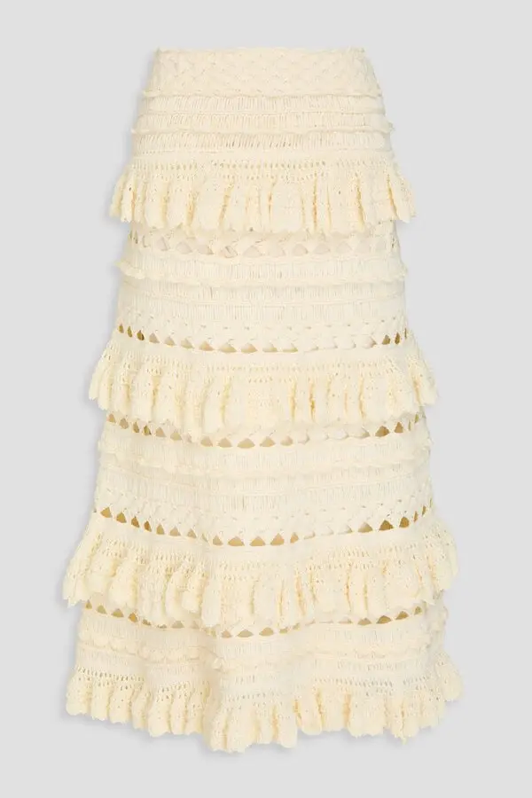 Zimmermann Ruffled Crocheted Cotton Midi Skirt - Cream