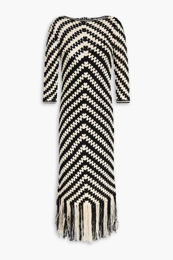 Zimmermann Fringed Crocheted Cotton Midi Dress - Black