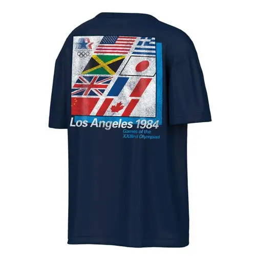 OUTERSTUFF Los Angeles 1984 Olympic Games Oversized Mascot Emblem & Flags T-shirt