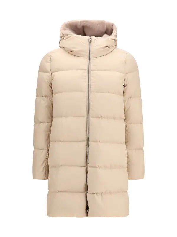 Herno Quilted Down Jacket With Fur Trimmed Hood - Cream