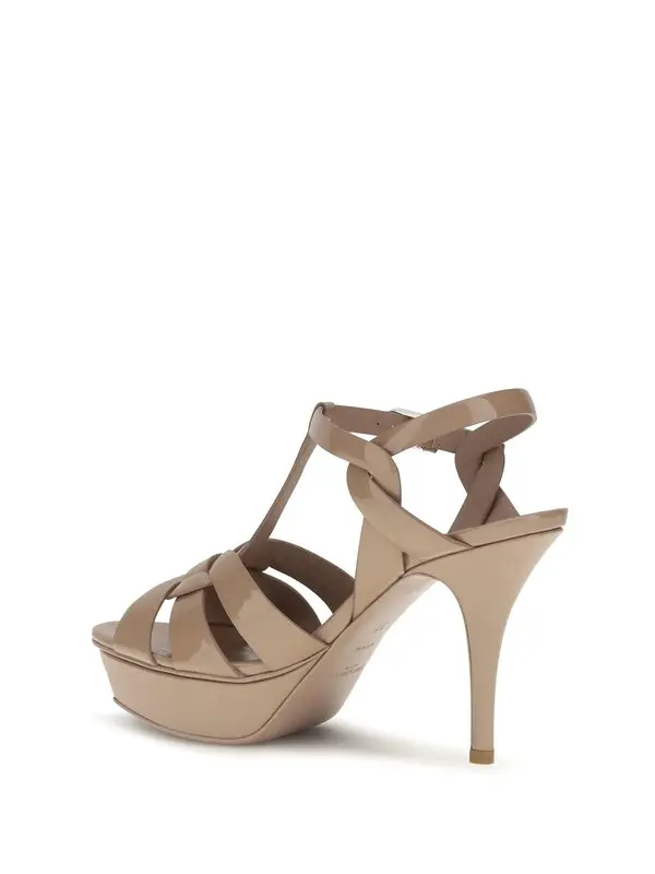 Saint Laurent Tribute Patent Leather Platform Stiletto Sandals - Cream