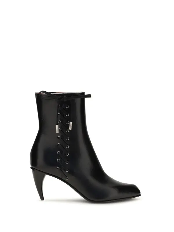 Alexander McQueen Curved-heel Leather Ankle Boots With Side Lacing - Black