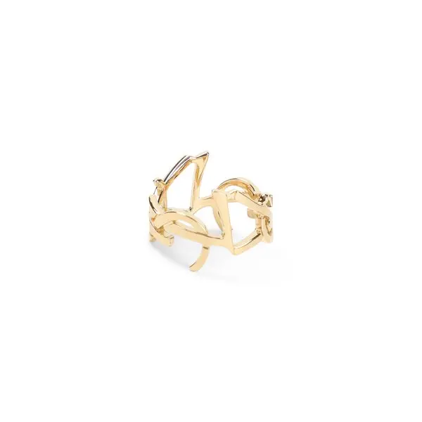 Saint Laurent Cassandre Logo Ring In Gold Tone Brass - Silver