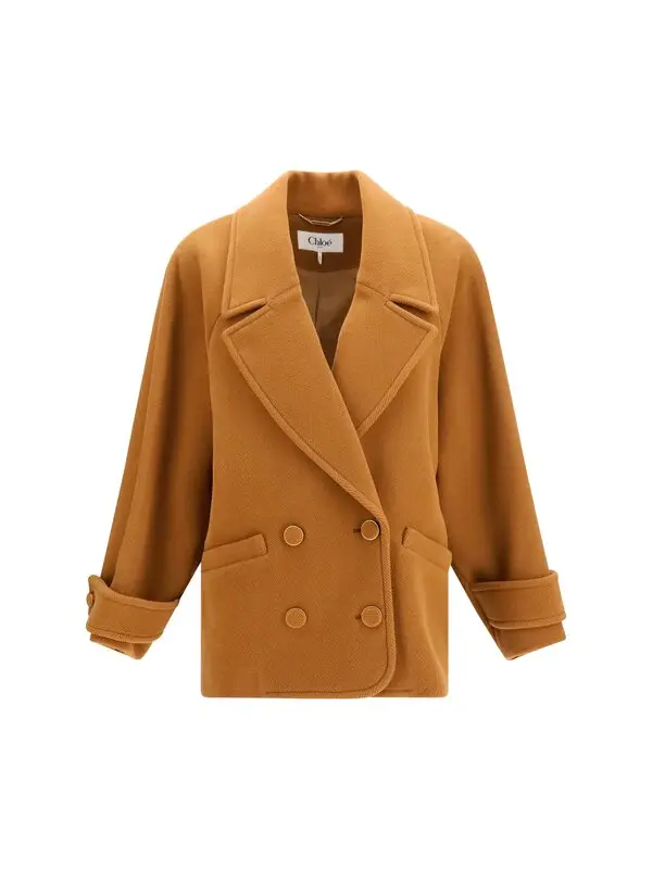 Chloé Double-breasted Herringbone Wool Short Coat - Brown