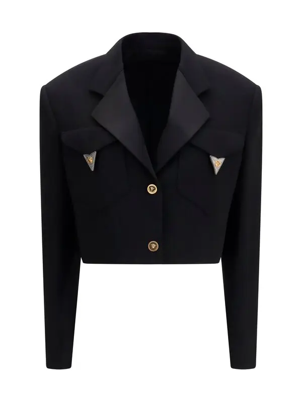 Versace Cropped Wool Blazer With Medusa Hardware