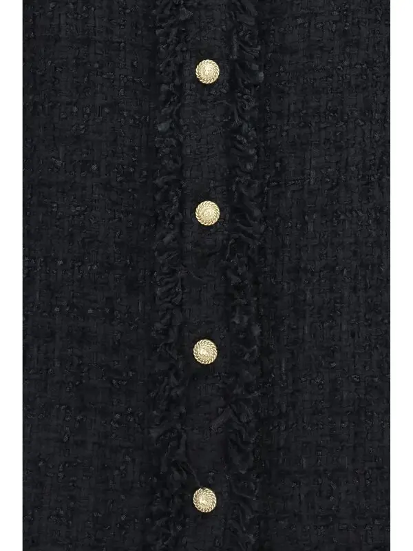 Balmain Tweed Shirt With Gold-tone Lion Head Buttons - Black