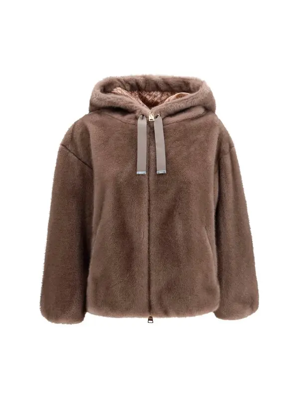 Herno Hooded Jacket In Eco-fur - Brown