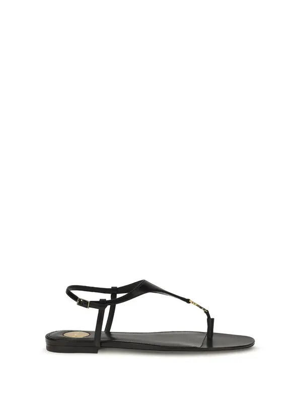 Saint Laurent Cassandre Leather Sandals - Black