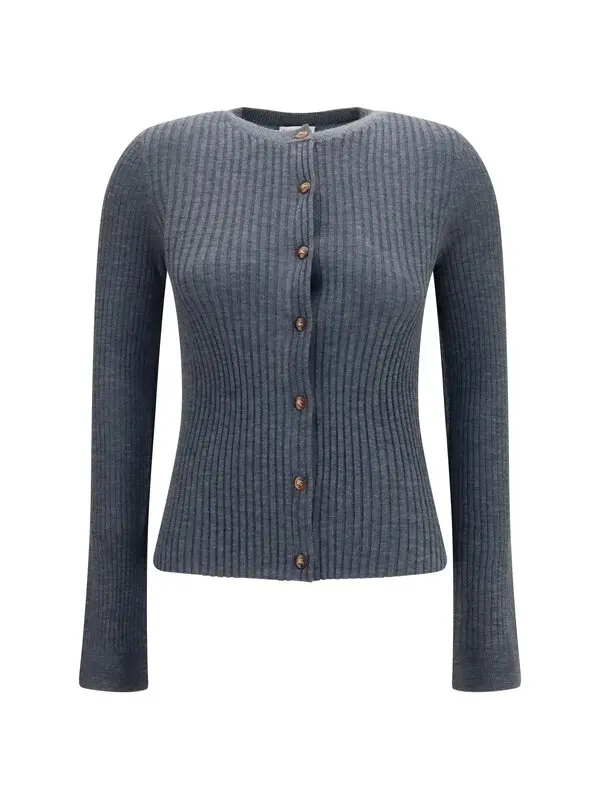 Burberry Ribbed Cashmere Cardigan - Gray