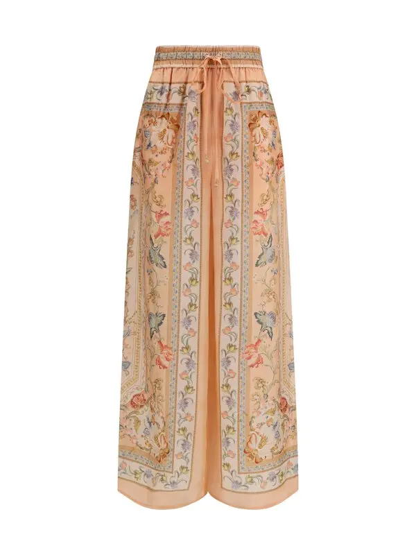 Zimmermann Roselight Silk Habotai Printed Wide Leg Pants - Multicolor