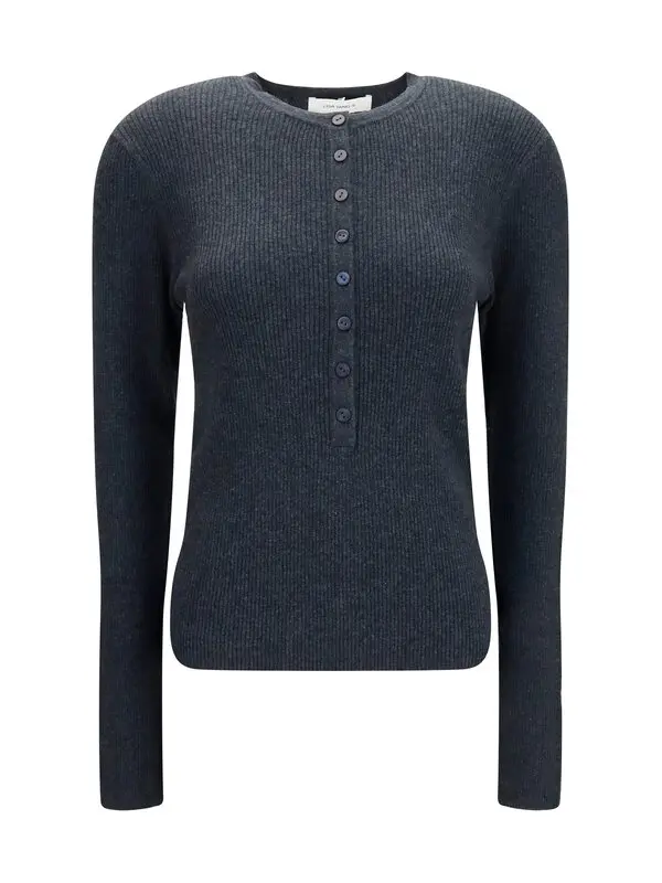 LISA YANG Airi Henley Sweater In Cotton And Cashmere - Gray