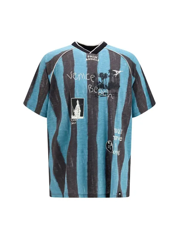 Palm Angels Striped Graphic T-shirt - Blue