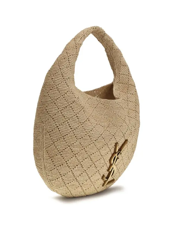 Saint Laurent Icare Hobo Bag In Raffia - Cream