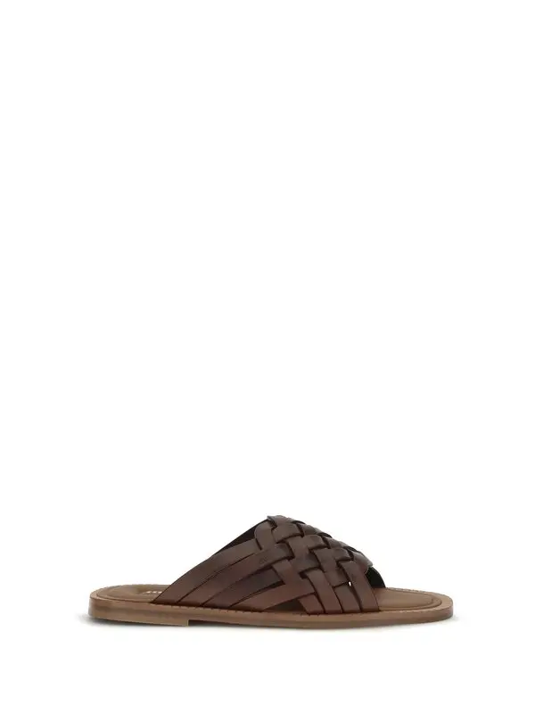 Miu Miu Woven Leather Flat Sandals - Brown