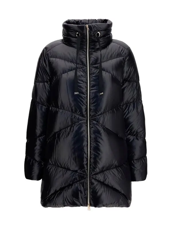 Herno Quilted Down Jacket With Drawstring And Fur Trimmed Hood - Black