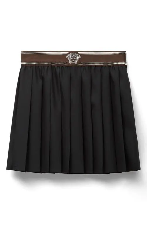 Versace Pleated Wool & Mohair Miniskirt With Medusa Jacquard Waistband - Black