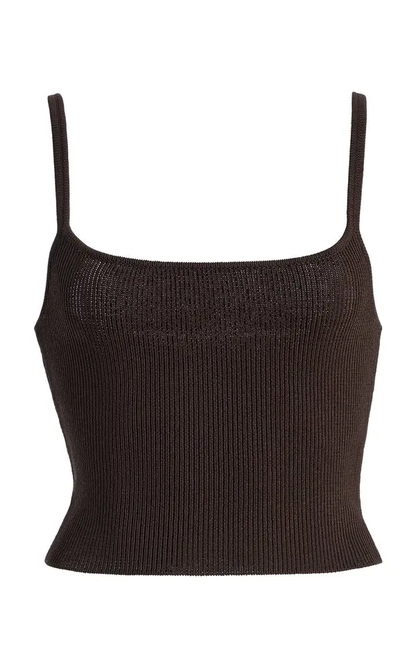 ELCE Ribbed Knit Square Neck Tank Top - Brown