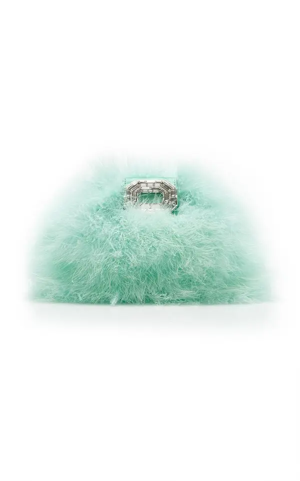 Amina Muaddi Camelia Feather Clutch - Green