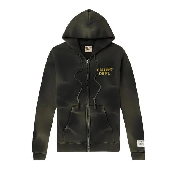 GALLERY DEPT. Tie-dyed Cotton Jersey Zip-up Hoodie With Logo Print - Black
