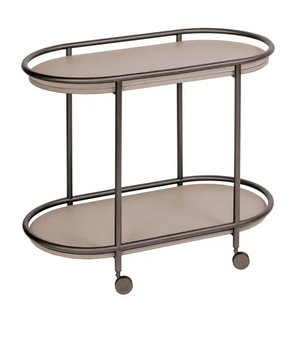 GIOBAGNARA Leather Arcade Oval Two-tier Serving Trolley - Grey