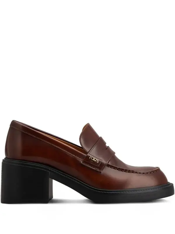 TOD'S Leather Heeled Penny Loafers - Brown
