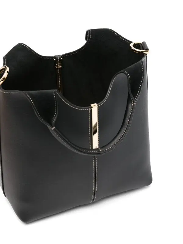 TOD'S Leather Mini Tote Bag With Branded Metal Bar - Black