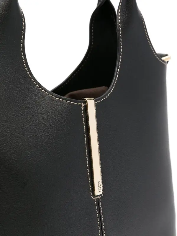 TOD'S Leather Mini Tote Bag With Branded Metal Bar - Black