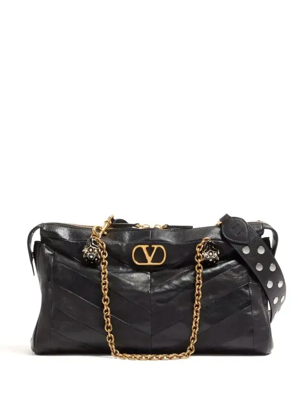 Valentino Garavani Panthea Shoulder Bag In Nappa Leather With Chevron Pattern - Black