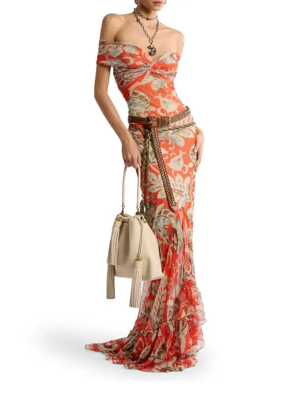 Etro Long Dress With V-neck And Ruffles