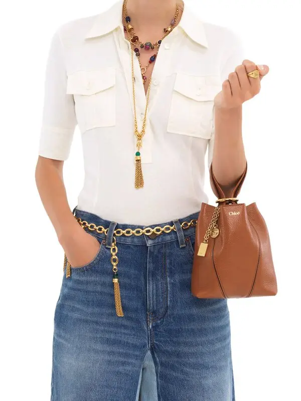 Chloé Spin Small Tote Bag In Grainy Leather - Multicolor