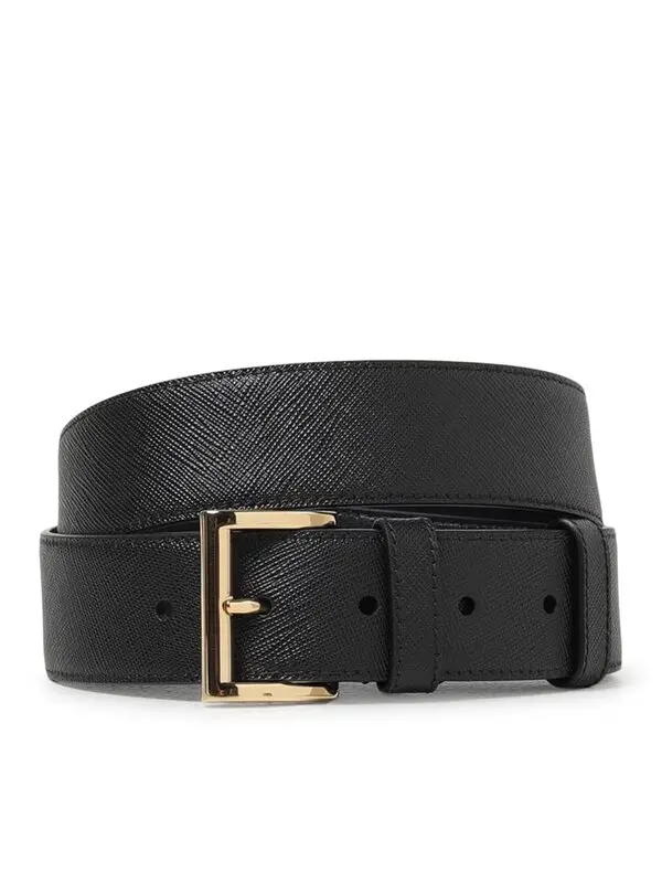 Prada Saffiano Leather Belt With Logo Plate - Black