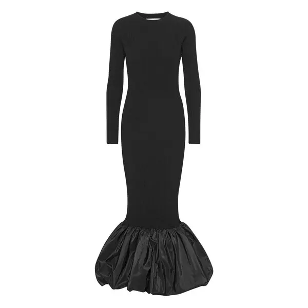 ROTATE BY BIRGER CHRISTENSEN Knit Open Back Maxi Dress With Ruffled Hem - Black