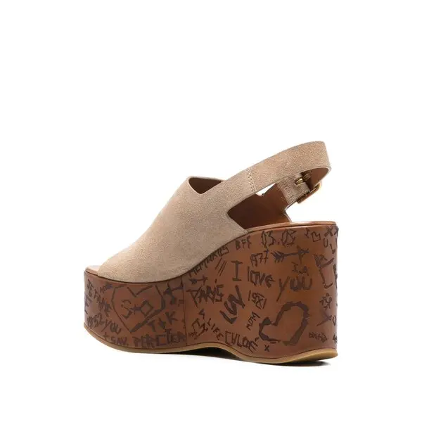 Chloé Open Toe Buckled Espadrille Trim Flatform Sandals