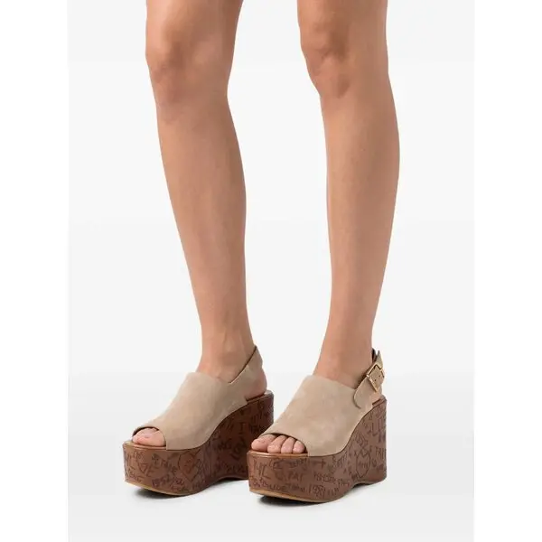 Chloé Open Toe Buckled Espadrille Trim Flatform Sandals