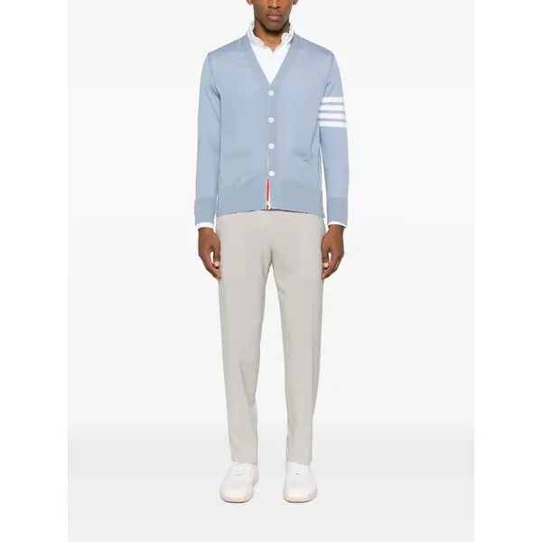 Thom Browne V-neck Cardigan With Sleeve Stripes - Blue