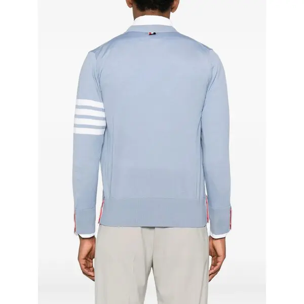 Thom Browne V-neck Cardigan With Sleeve Stripes - Blue