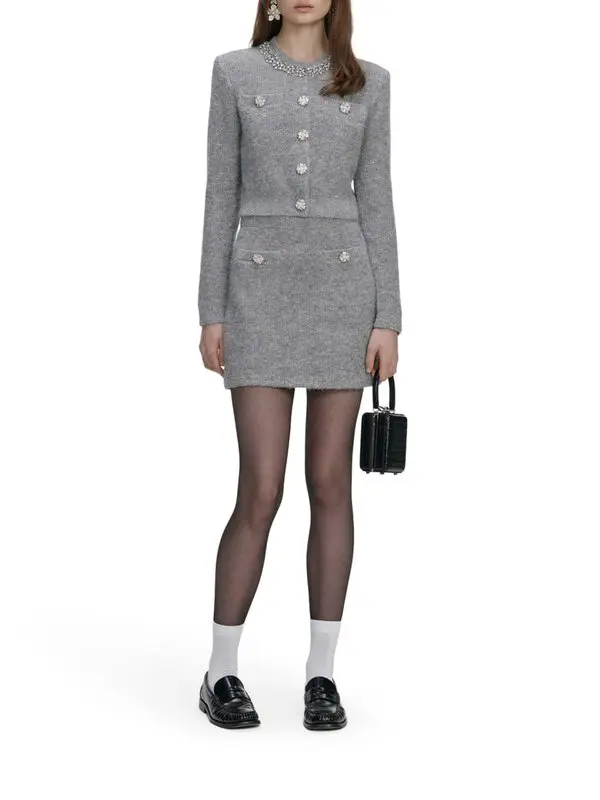 SELF-PORTRAIT Grey Cardigan With Crystal Embellishments