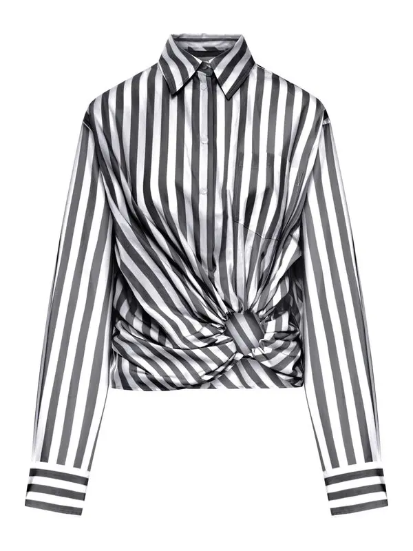 Sportmax Palmizi Cropped Cotton Shirt With Front Knot - Black