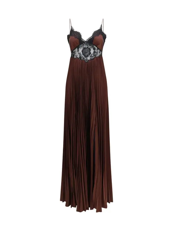 SELF-PORTRAIT Maxi Dress With Lace Inserts - Brown