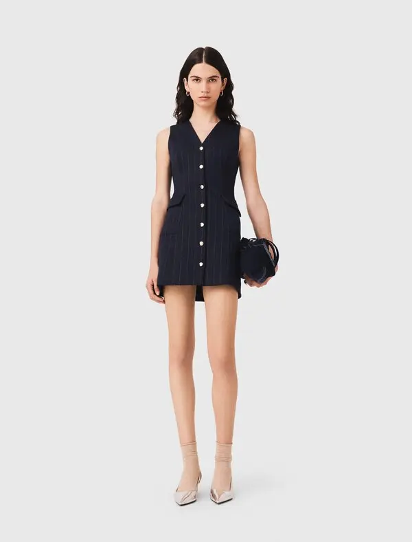 Maje Sleeveless Tailored Lurex Dress - Navy