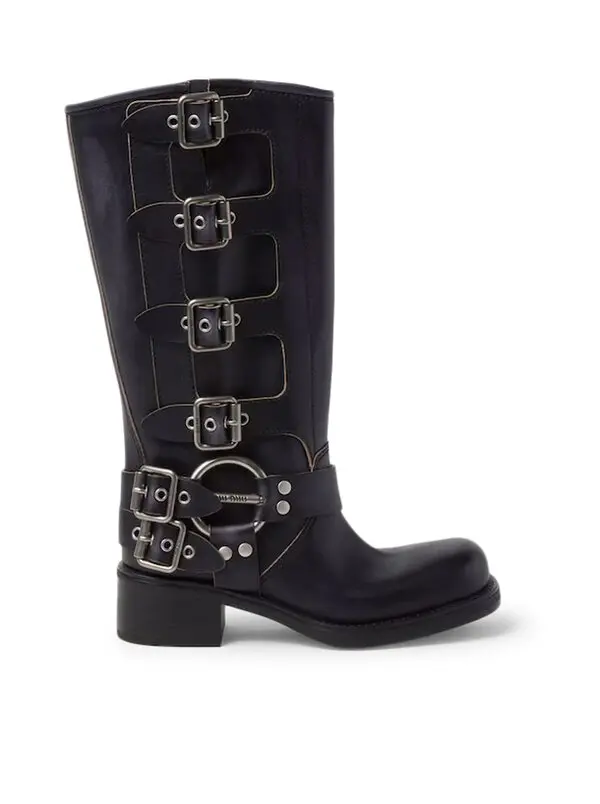 Miu Miu Leather Buckled Boots